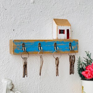 Wooden Key Holder With Rustic House Design, Key Holder for Wall ...