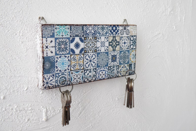Blue Key Holder for Wall Patchwork Key Holder Patchwork Wood - Etsy