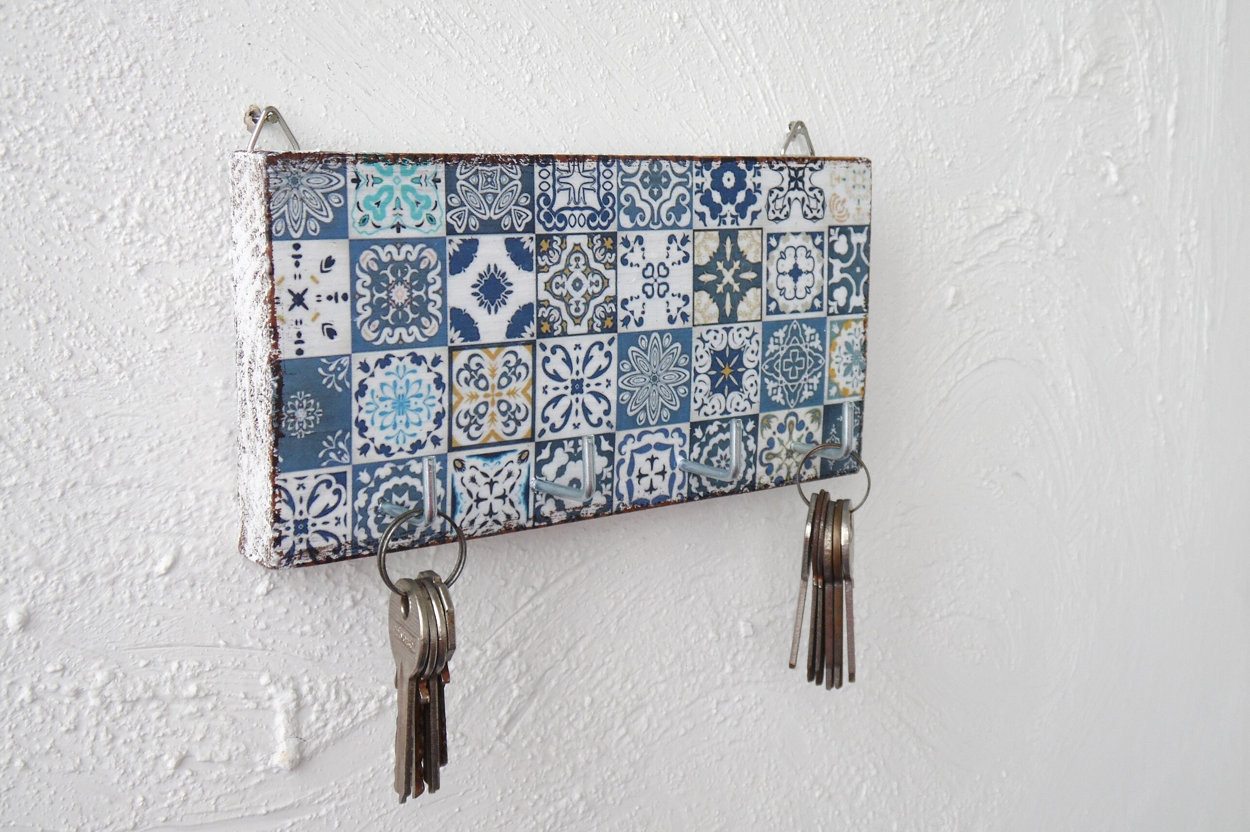 Blue Key Holder for Wall Patchwork Key Holder Patchwork Wood - Etsy