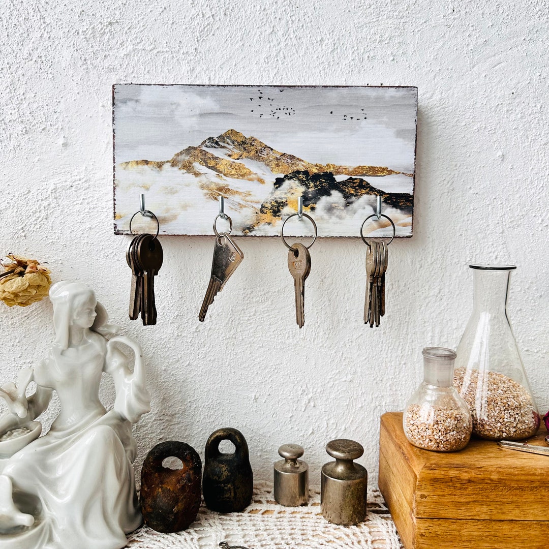 Key Holder With Mountain Landscape, Wall Key Organizer, Entryway Decor ...