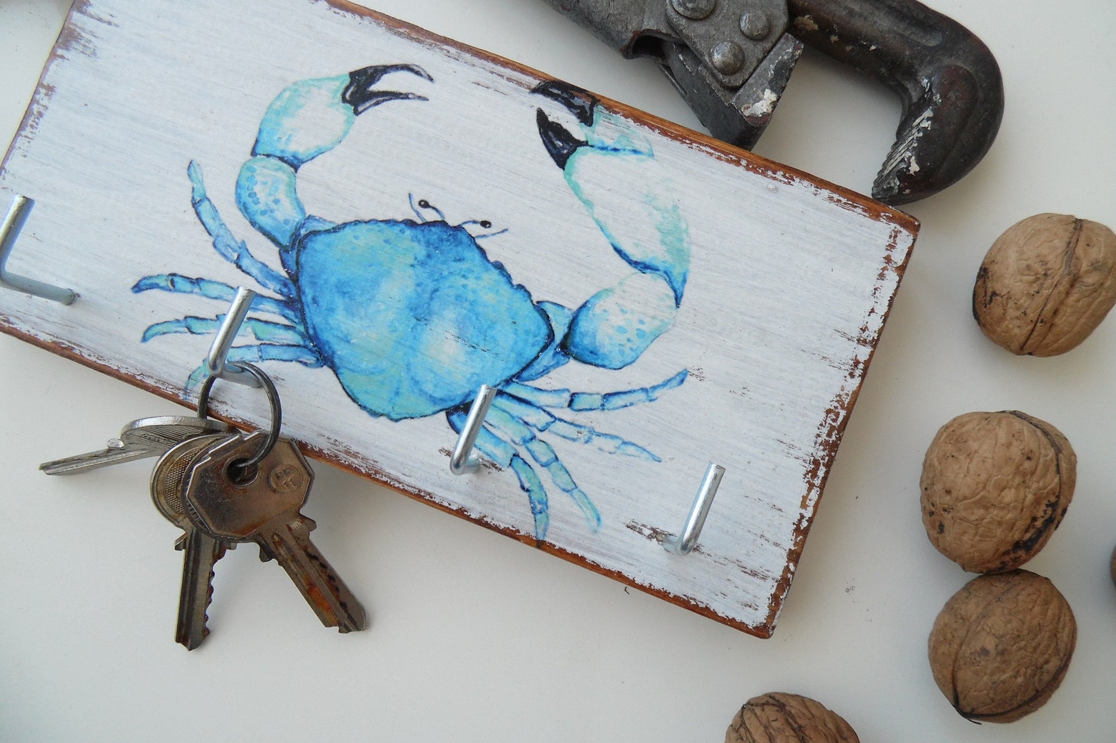 Wooden Crab Key Holder for Wall Nautical Key Hook | Etsy