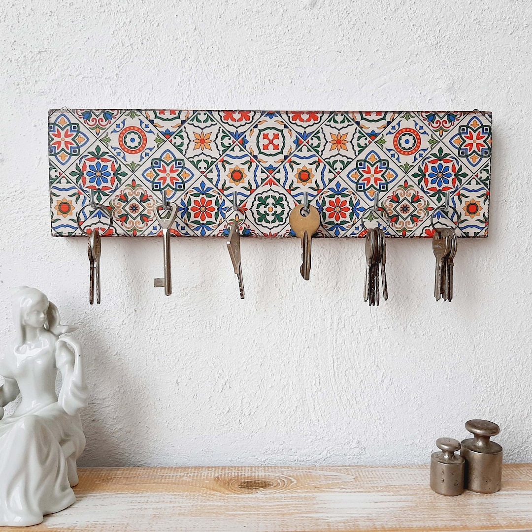 Key Holder 6 Hooks, Key Holder for Wall Colorful Moroccan, Colorful Key ...