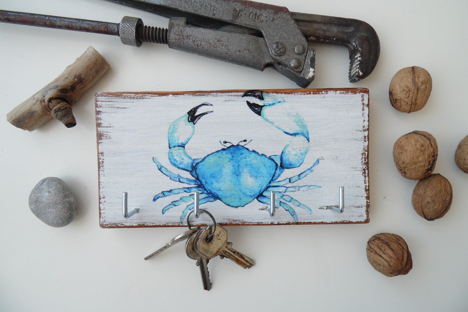 Wooden Crab Key Holder for Wall Nautical Key Hook | Etsy