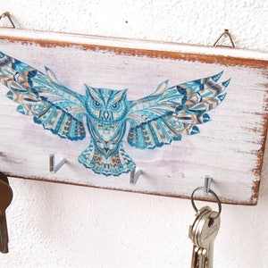 Owl Wall Key Holder / Owl Wall Decor / Key Holder for Wall / Rustic Key ...