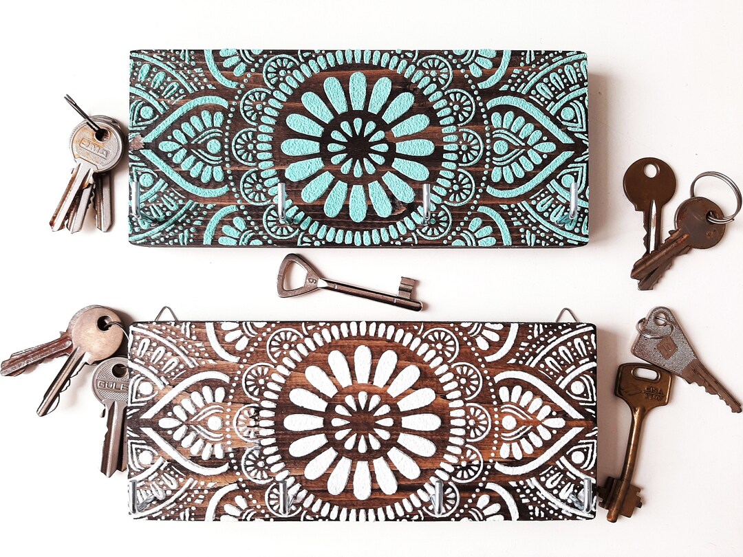 Small Key Holder for Wall Mandala Artwork Key Holder Mint - Etsy