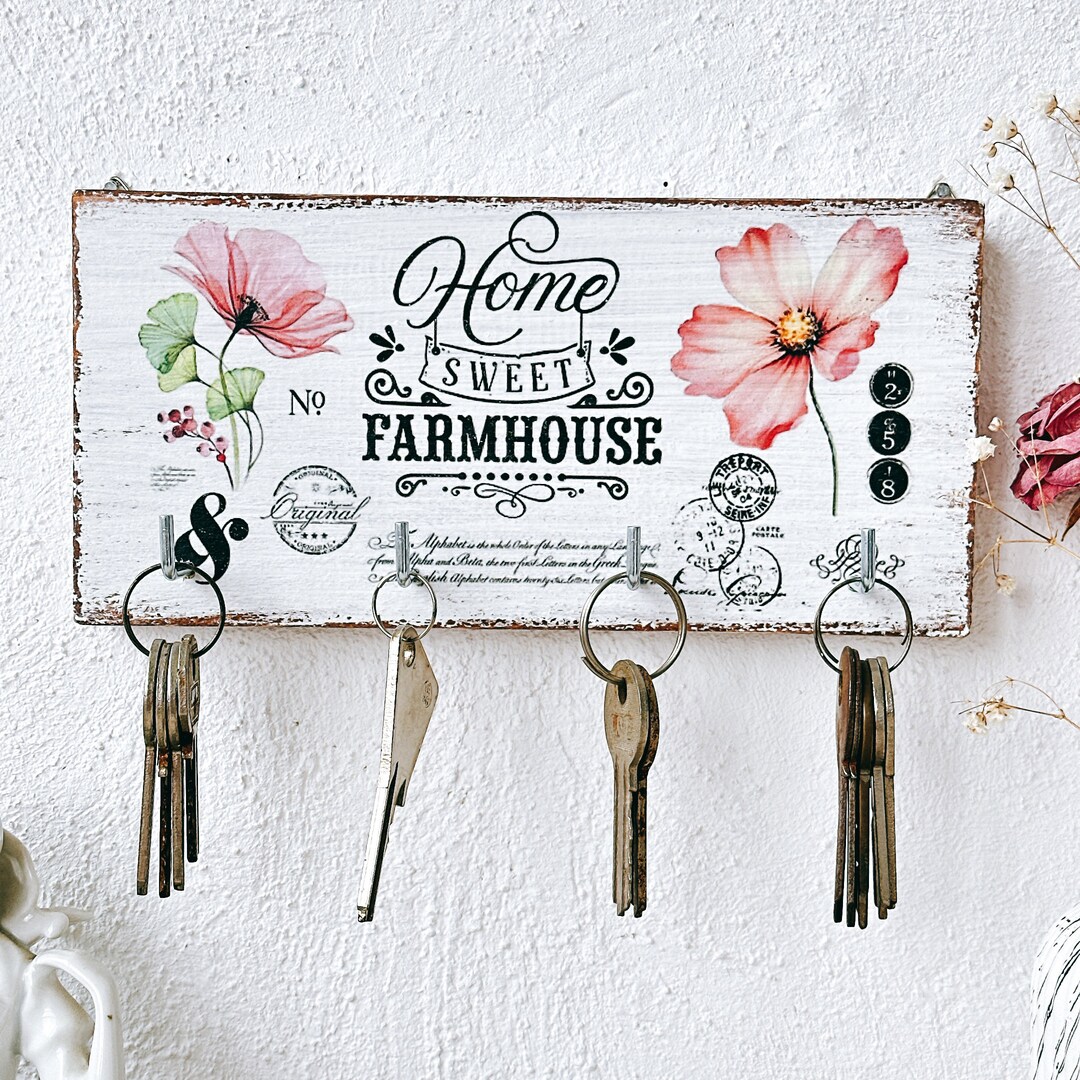 Key Holder – Home Sweet Farmhouse, Key Holder for Wall, Small Key Rack ...