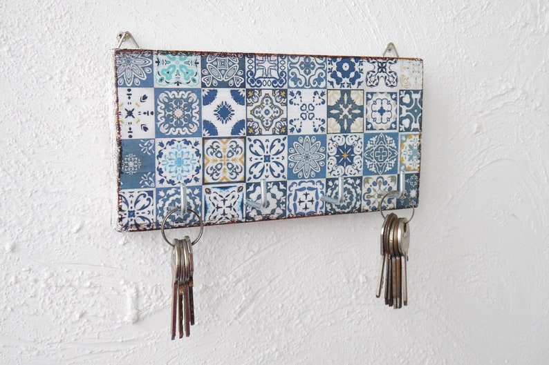 Blue Key Holder for Wall Patchwork Key Holder Patchwork Wood - Etsy