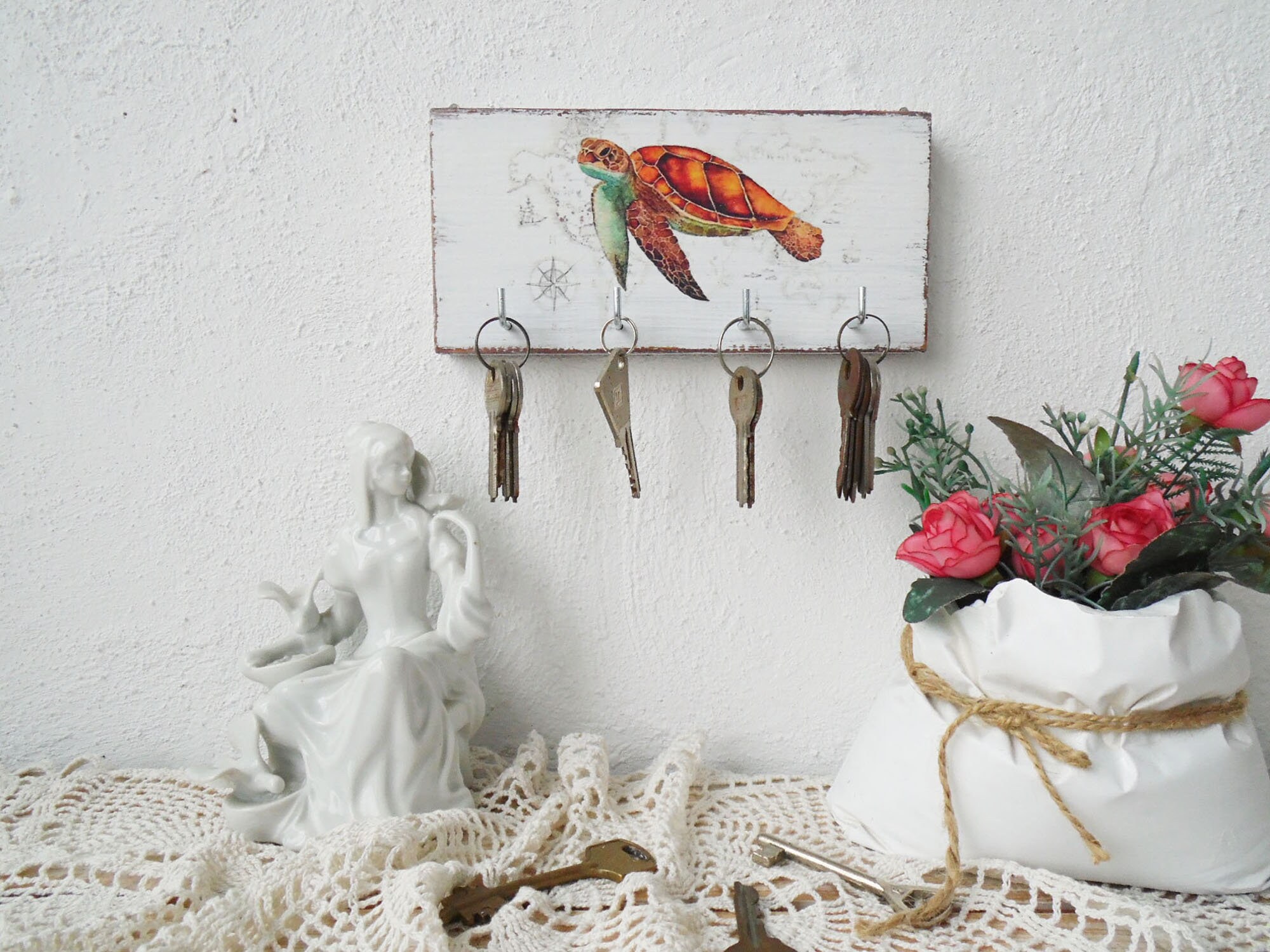 Turtle Key Holder for Wall Beach House Organization Key - Etsy