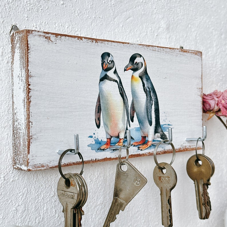 Penguin Art Wooden Key Holder, Shabby Chic Wall Organizer - Etsy