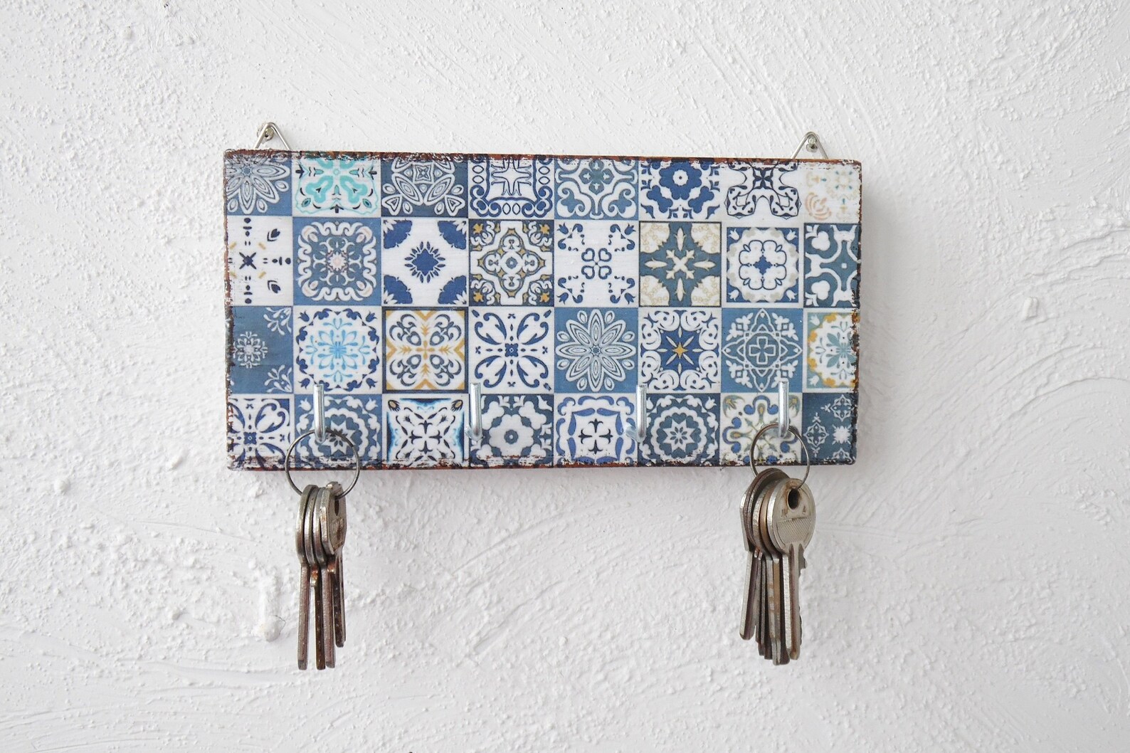 Blue Key Holder for Wall Patchwork Key Holder Patchwork Wood - Etsy
