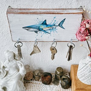 Shark Key Holder for Wall, Nautical Key Rack, Small Key Hook, Blue ...
