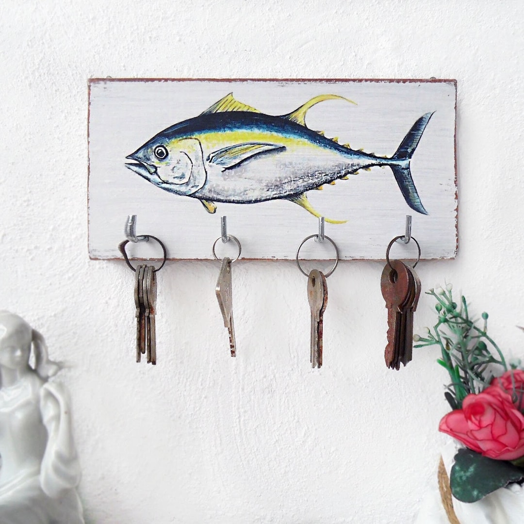 Wall Key Holder With Fish, Key Rack Yellowfin Tuna, Key Hook Tuna ...