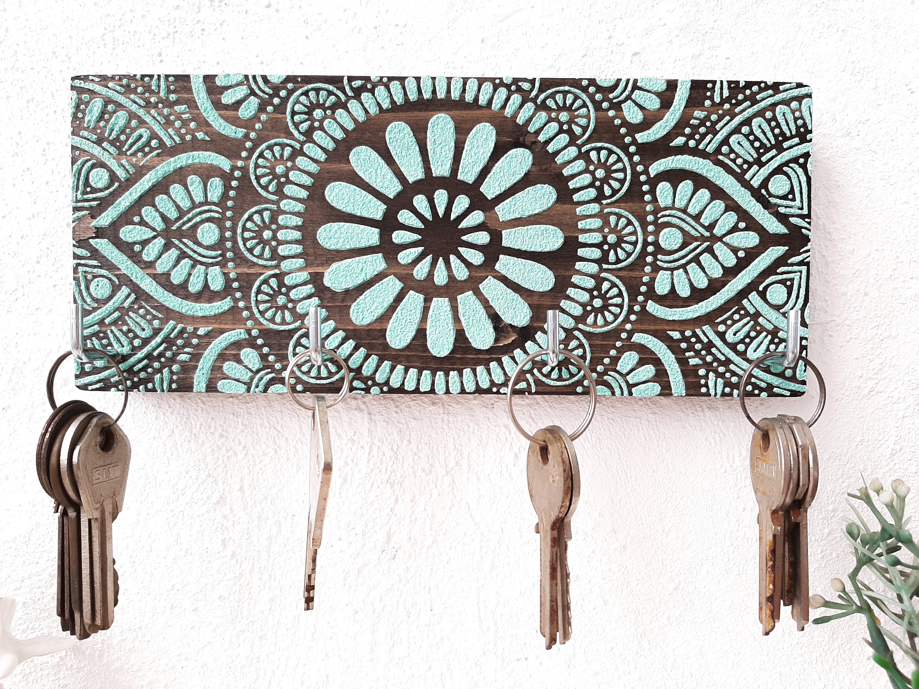 Small Key Holder for Wall Mandala Artwork Key Holder Mint - Etsy