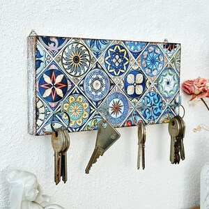 Small Key Holder, Blue Key Holder for Wall, Small Patchwork Key Rack - Etsy