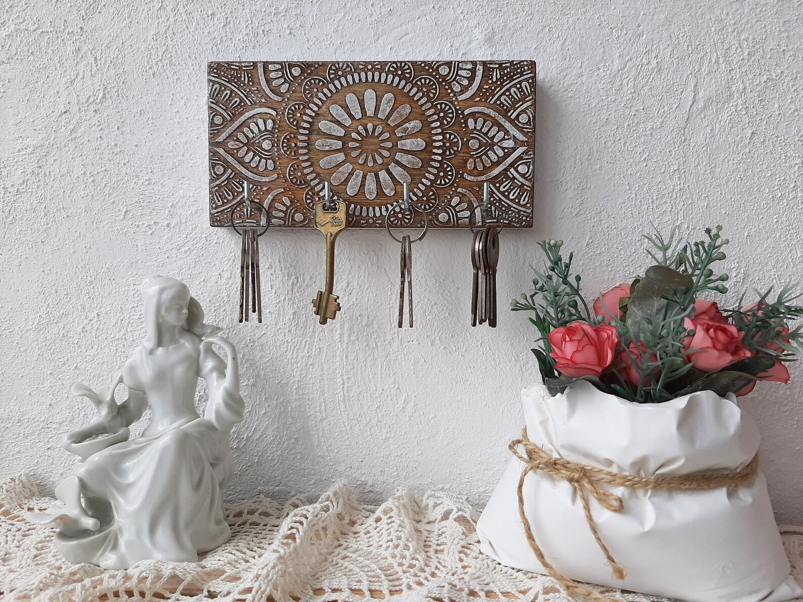 Rustic Key Holder for Wall Mandala Key Holder Modern Key - Etsy