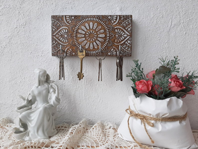 Rustic Key Holder for Wall Mandala Key Holder Modern Key - Etsy