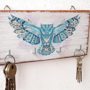 Owl Wall Key Holder / Owl Wall Decor / Key Holder for Wall / Rustic Key ...