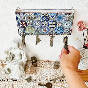 Small Key Holder, Blue Key Holder for Wall, Small Patchwork Key Rack - Etsy