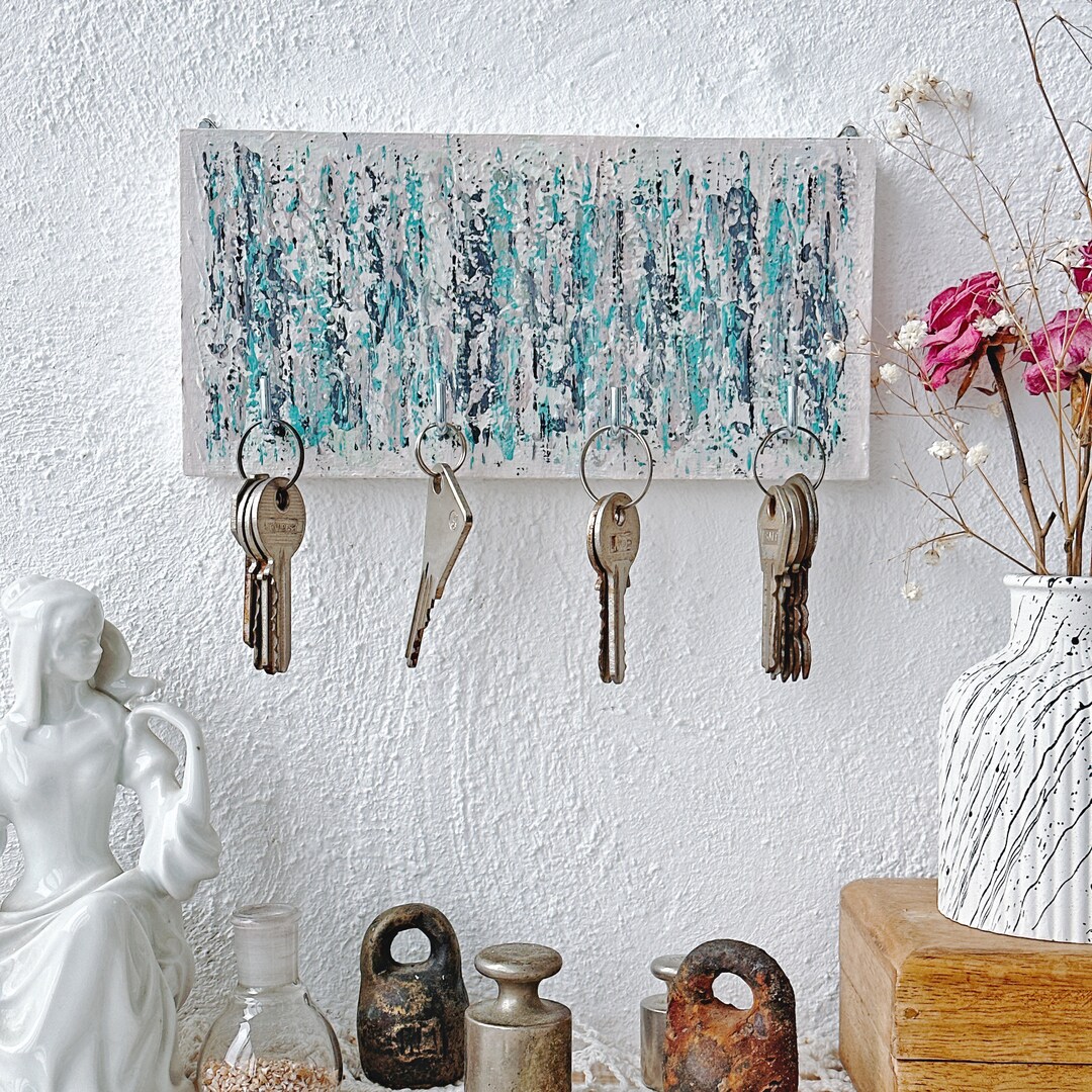 Abstract Key Holder for Wall, Hand Painting Abstract Art Key Organizer ...