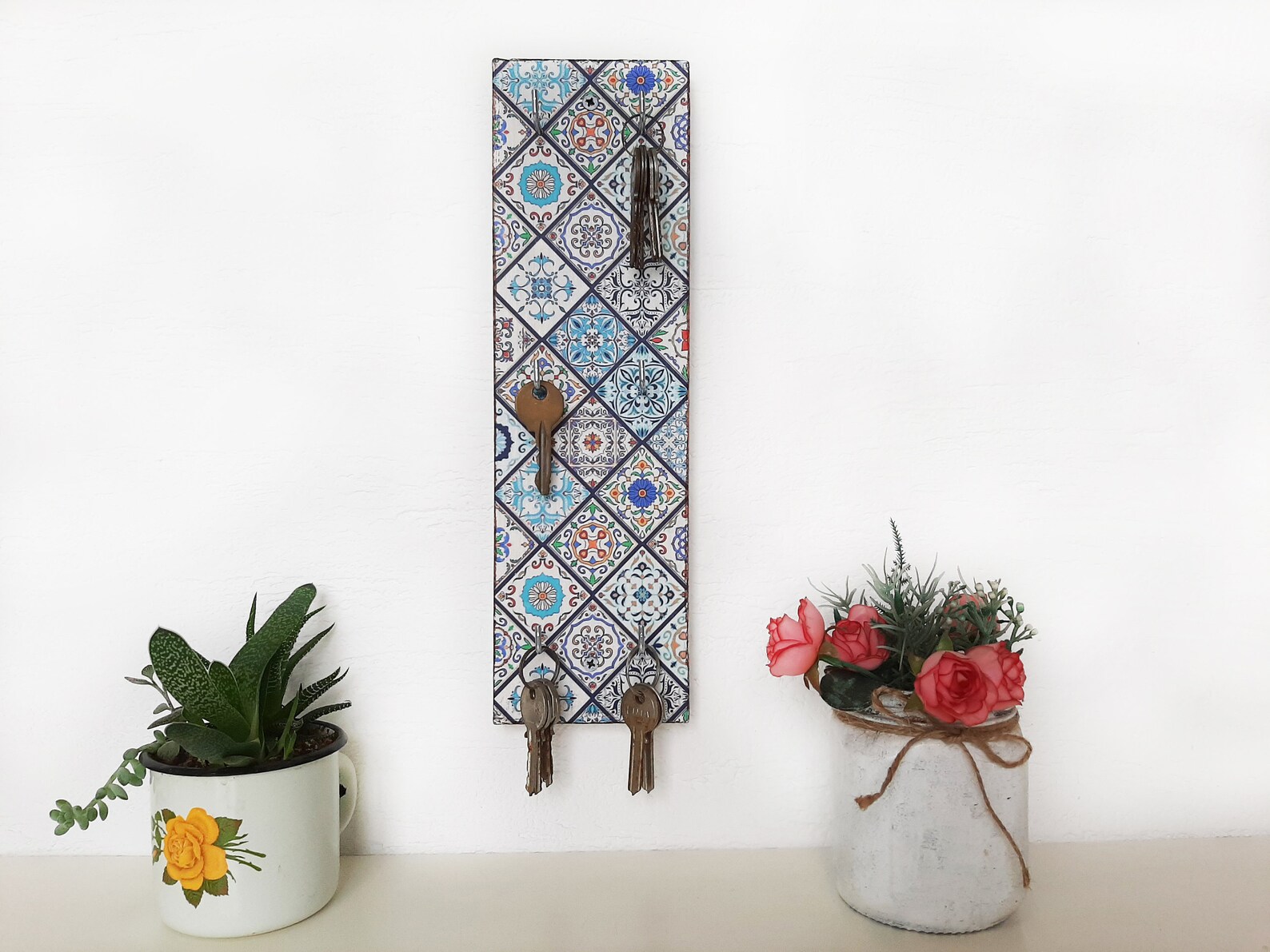 Vertical Key Holder 6 Hooks Key Holder for Wall Patchwork - Etsy