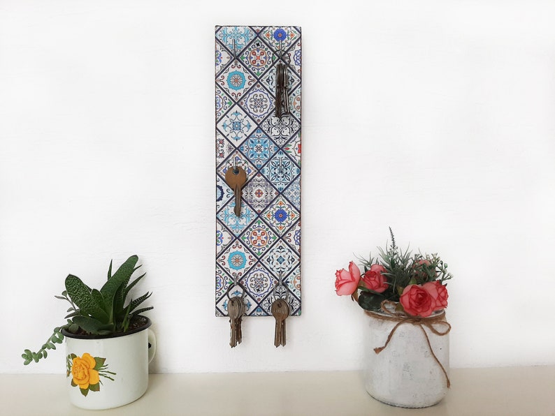 Vertical Key Holder 6 Hooks Key Holder for Wall Patchwork - Etsy