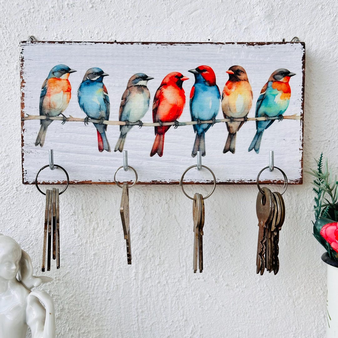 Key Holder With Colorful Birds, Small Key Holder for Wall, Birds Key ...