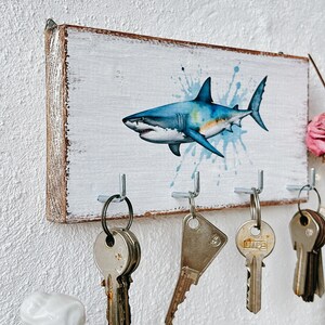 Shark Key Holder for Wall, Nautical Key Rack, Small Key Hook, Blue ...