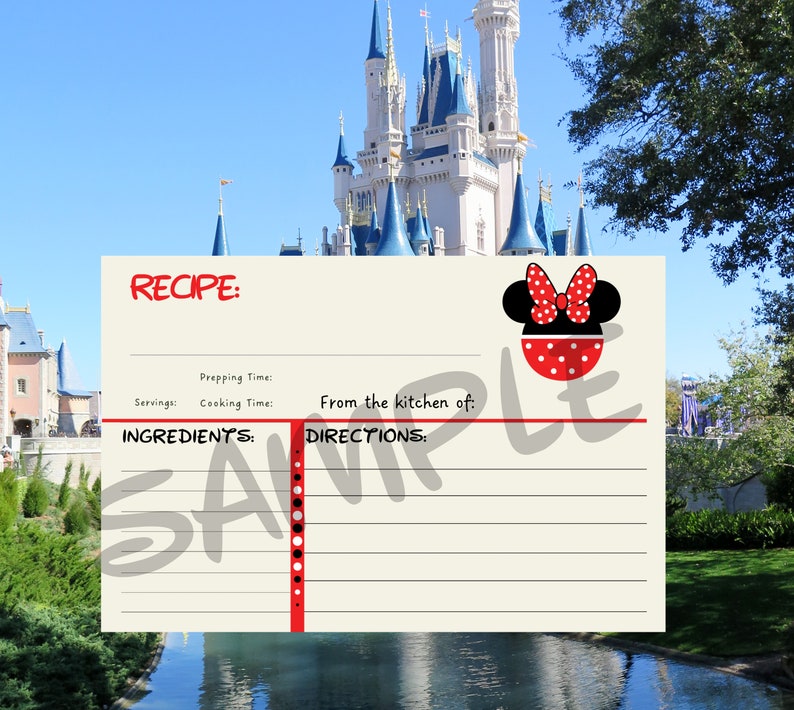 Minnie Mouse Recipe Card - Etsy