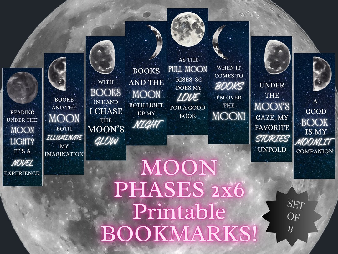 Moon Phases Set of 8 Printable Bookmarks, Instant Download, PDF, PNG ...