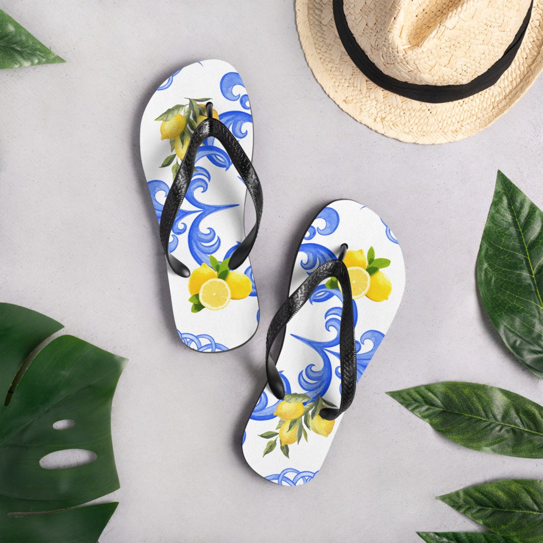 Italian Summer, Majolica, Lemon, Mediterranean, Tile Print Flip-flops ...