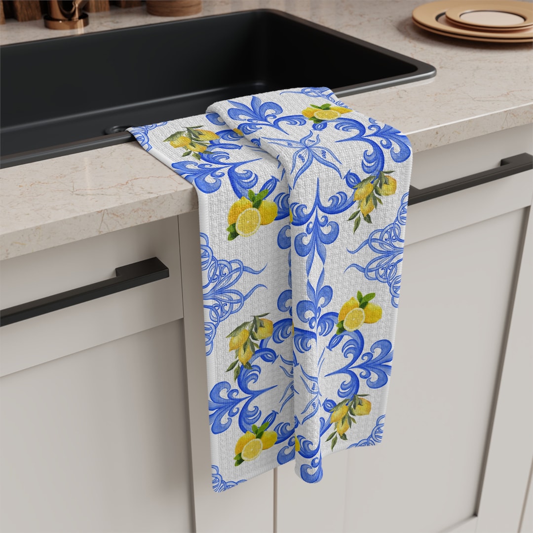 Majolica Italian Lemon Tile, Capri, Mykonos, Santorini Style Microfiber ...