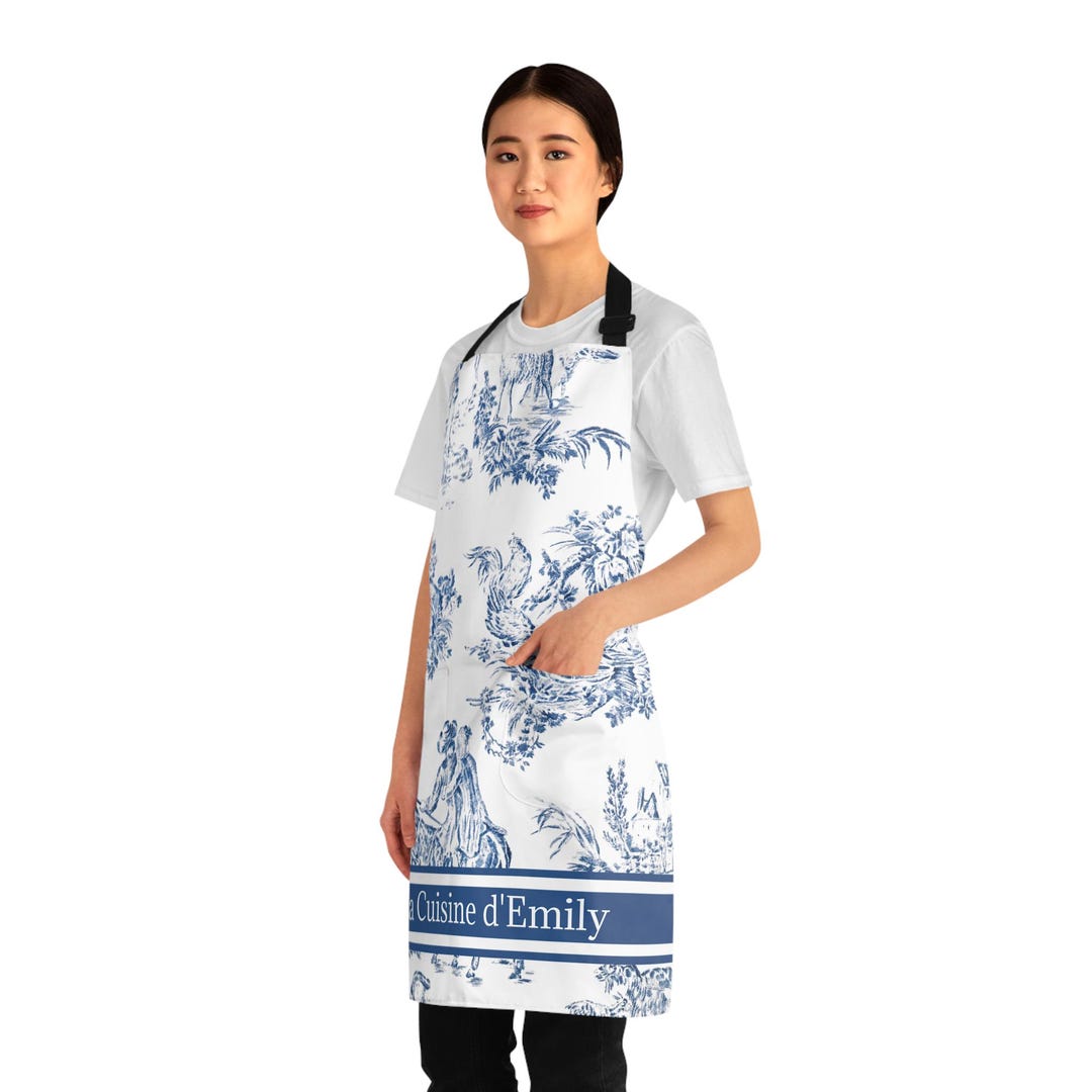 French Country Apron, Toile De Jouy Blue and White Kitchen Cooking Gift ...