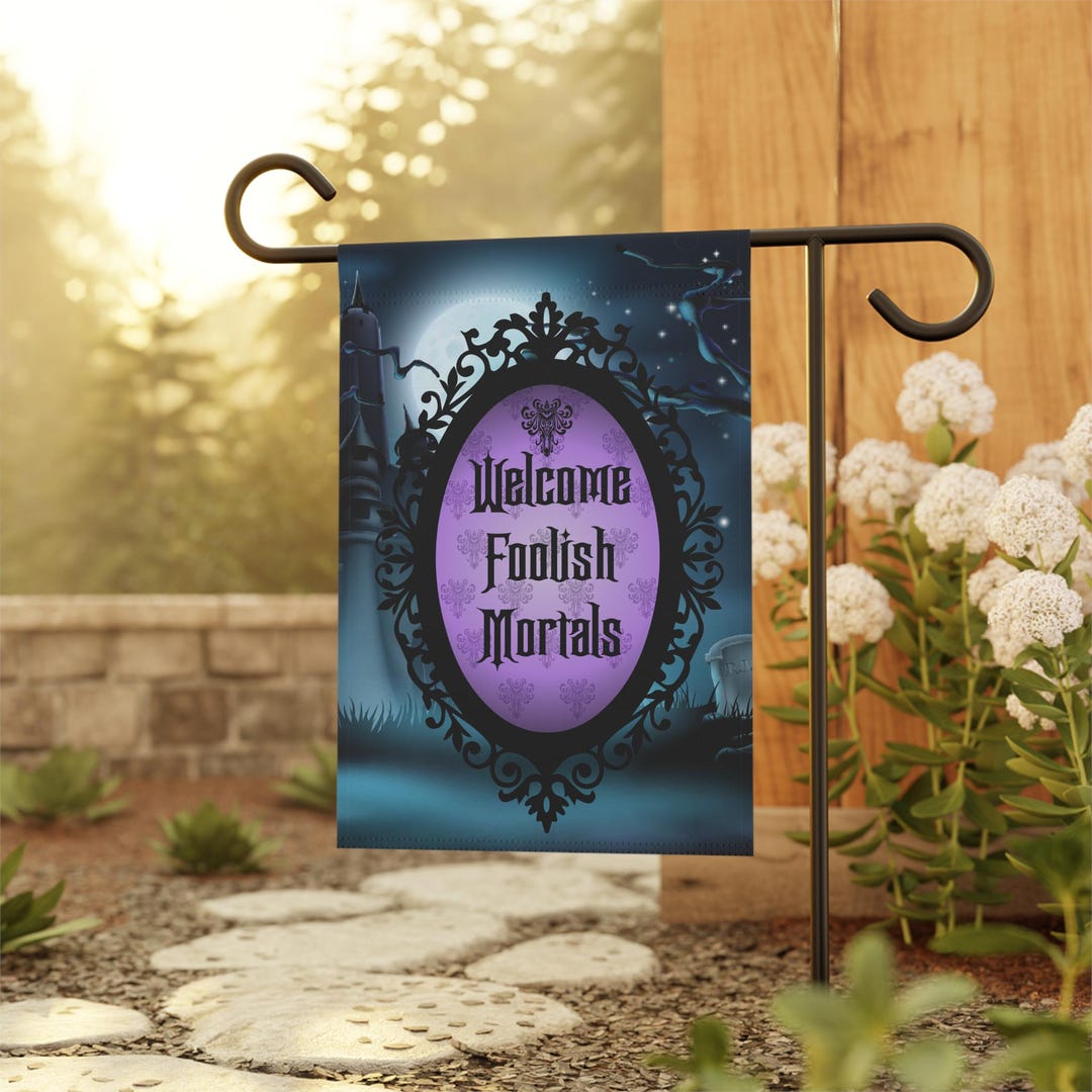 Halloween Garden Banner, Haunted Mansion Campsite Flag, Welcome Foolish ...