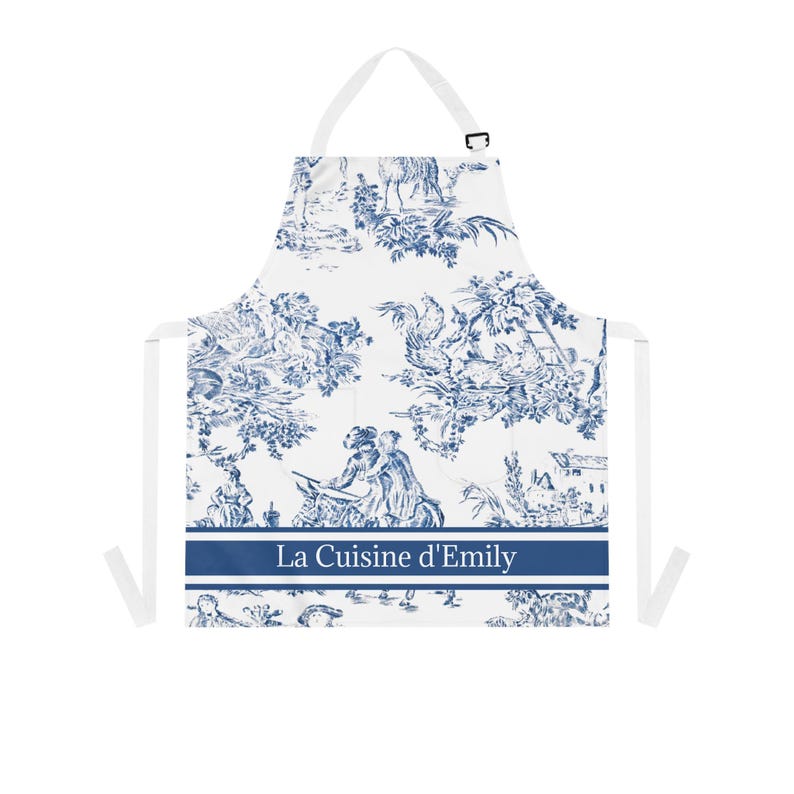 French Country Apron, Toile De Jouy Blue and White Kitchen Cooking Gift ...