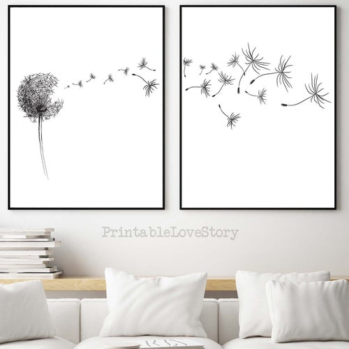 Dandelion Print Set of 2dandelion Printabledandelion Wall - Etsy