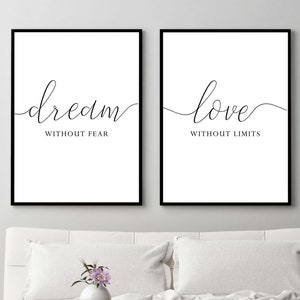 Set of 2 Prints,dream Without Fear Love Without Limits,living Room Wall ...