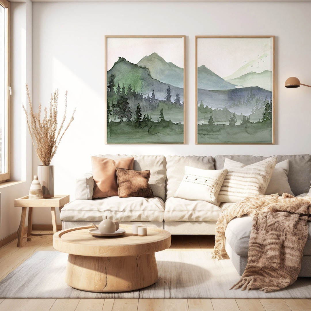 Nature Prints,mountains Wall Art,landscape Painting,evergreen Trees ...