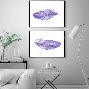 Purple Decor,set of 3 Prints,bedroom Wall Art,feathers Print,nursery ...