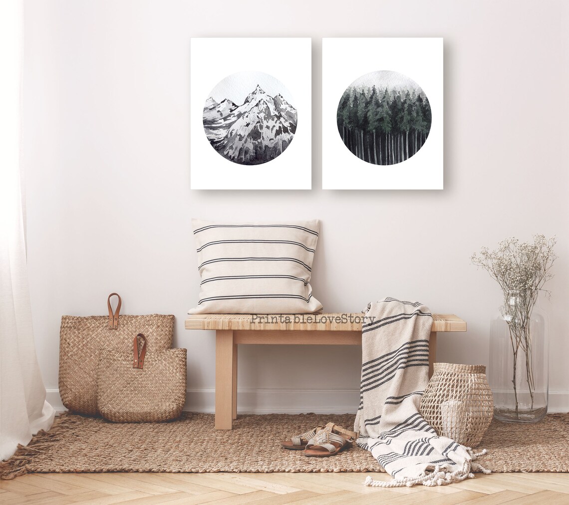 Set of 3 Landscape ArtForest Ocean Mountain PrintableSet of | Etsy