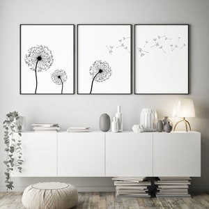 Dandelion Wall Art Print,set of 3,dandelion Printable,dandelion Poster ...