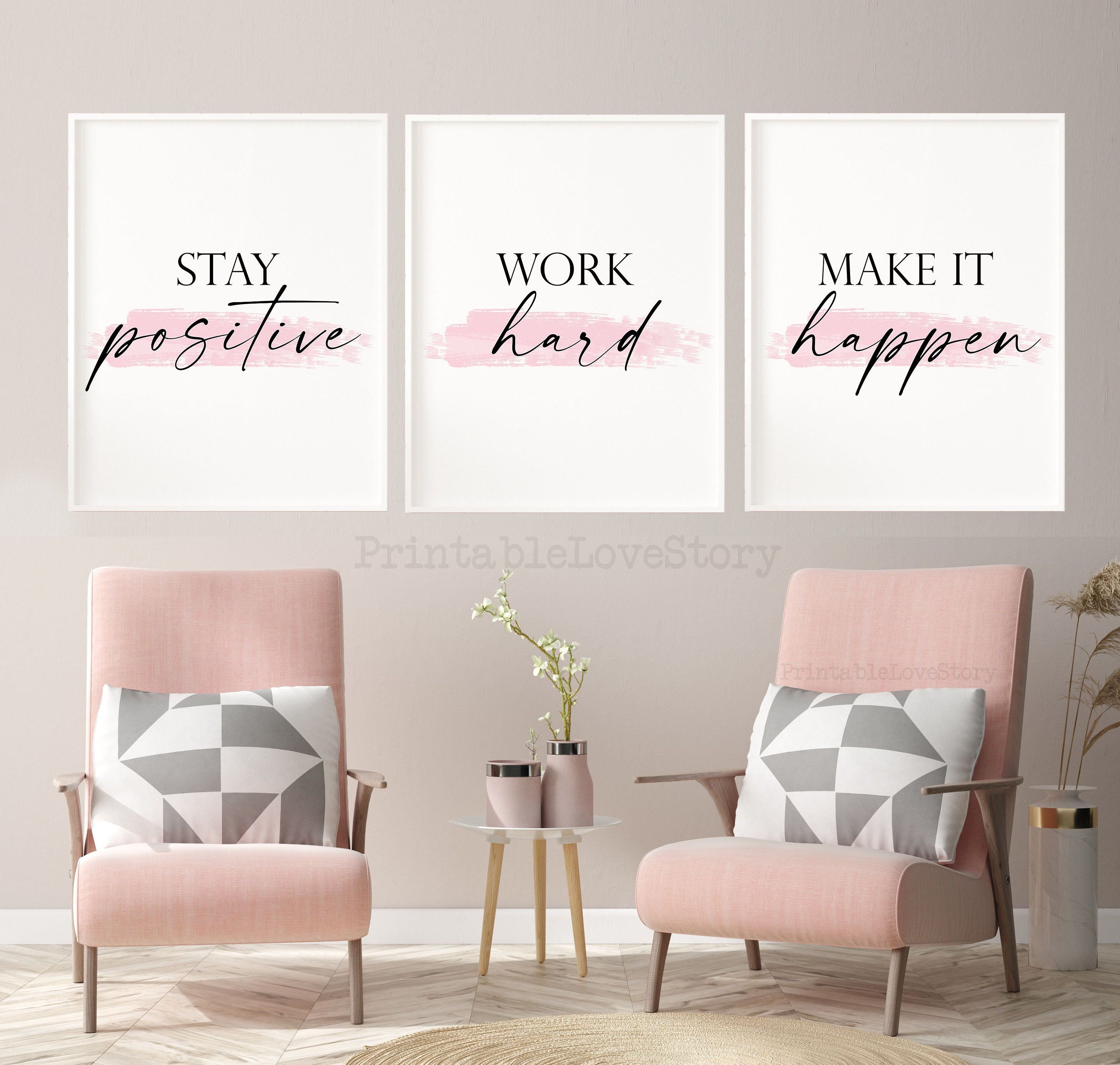 Stay Positive Work Hard Make It Happen Printable Office Wall - Etsy