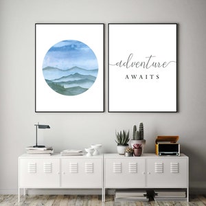 Set of 3 Prints,mountain Printable,adventure Awaits,landscape Print ...
