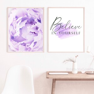 Purple Wall Art,purple Flower Print,printable Quotes,inspirational Wall ...