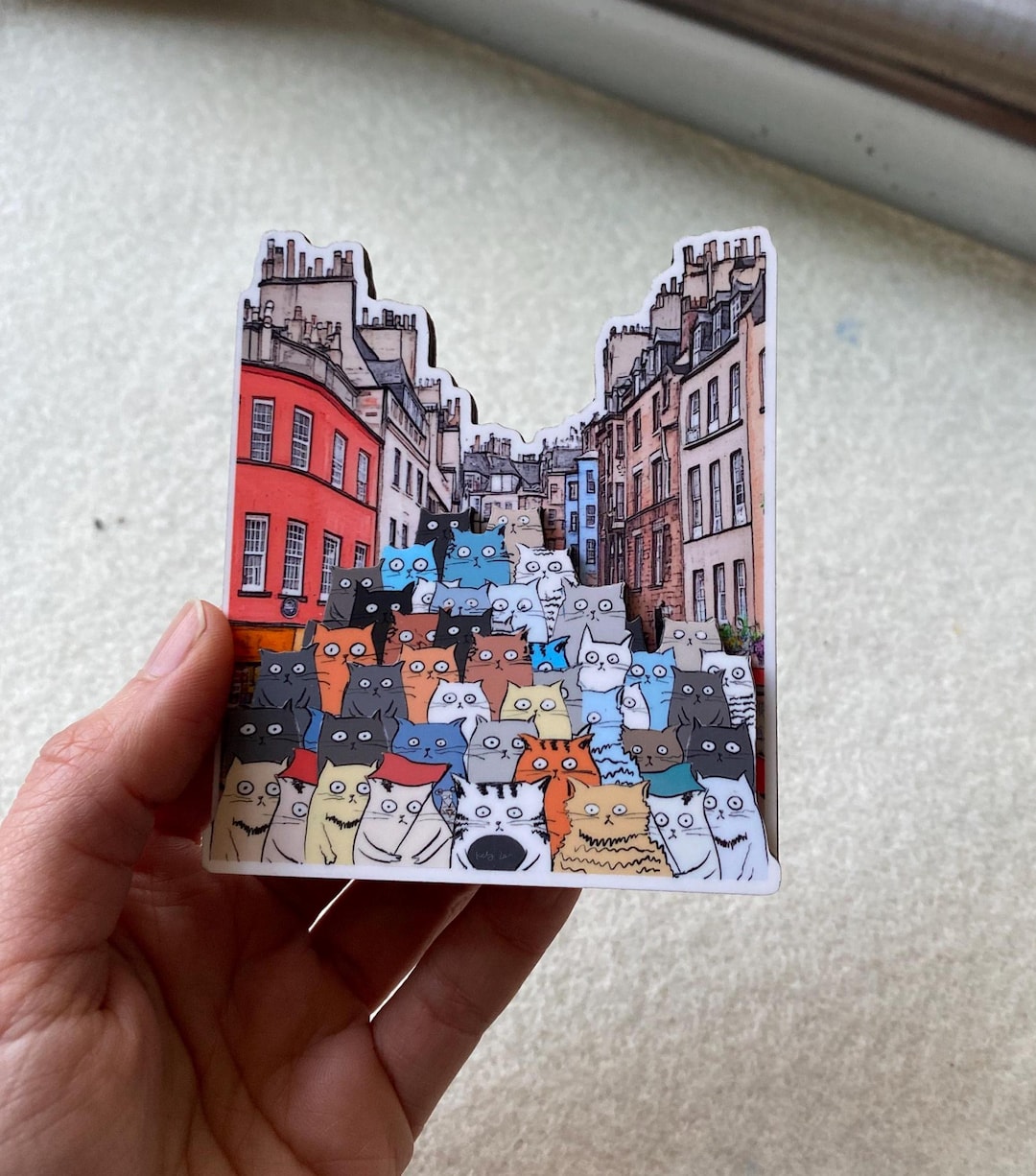 Double Layered Wooden Magnet - Cats in Edinburgh - Edinburgh Cityscape ...