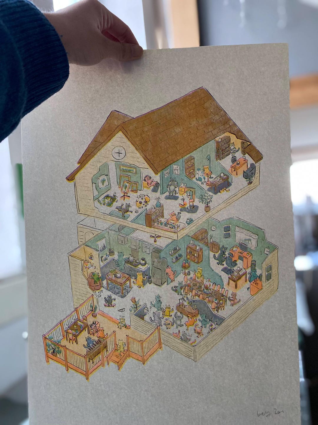 House of Cats - Risograph - Riso Print - A3 - New Edition - Etsy