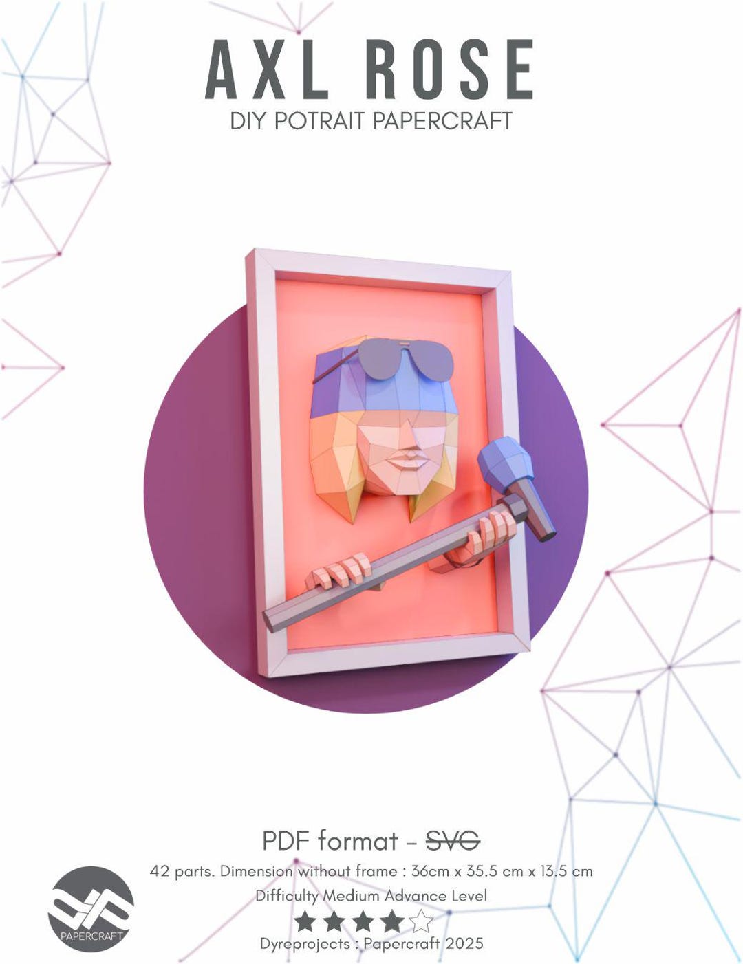 Axl Rose Papercraft Template – 3D DIY Wall Art – Instant Download - Etsy