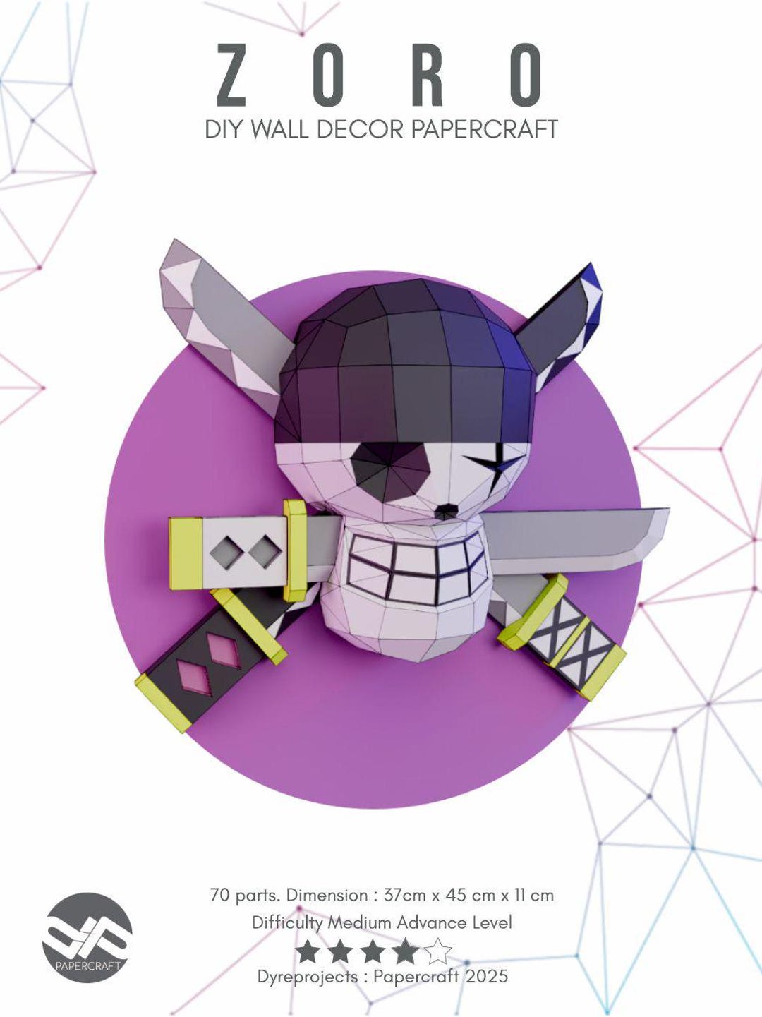 Zoro Skull Papercraft Template – 3D DIY Wall Art – Instant Download - Etsy