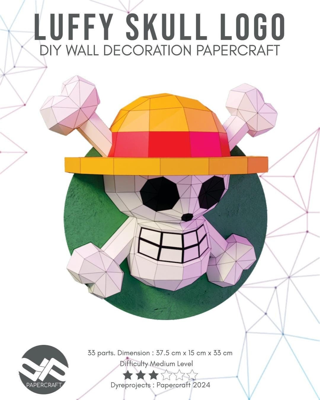DIY Low Poly Papercraft, Luffy, Skull, Logo, Digital Template, DIY ...