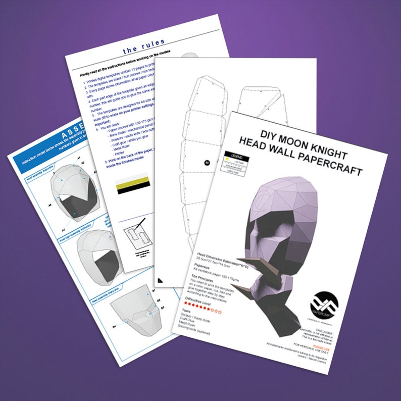 DIY lowpoly Papercraft Moon Knight Digital template DIY - Etsy México