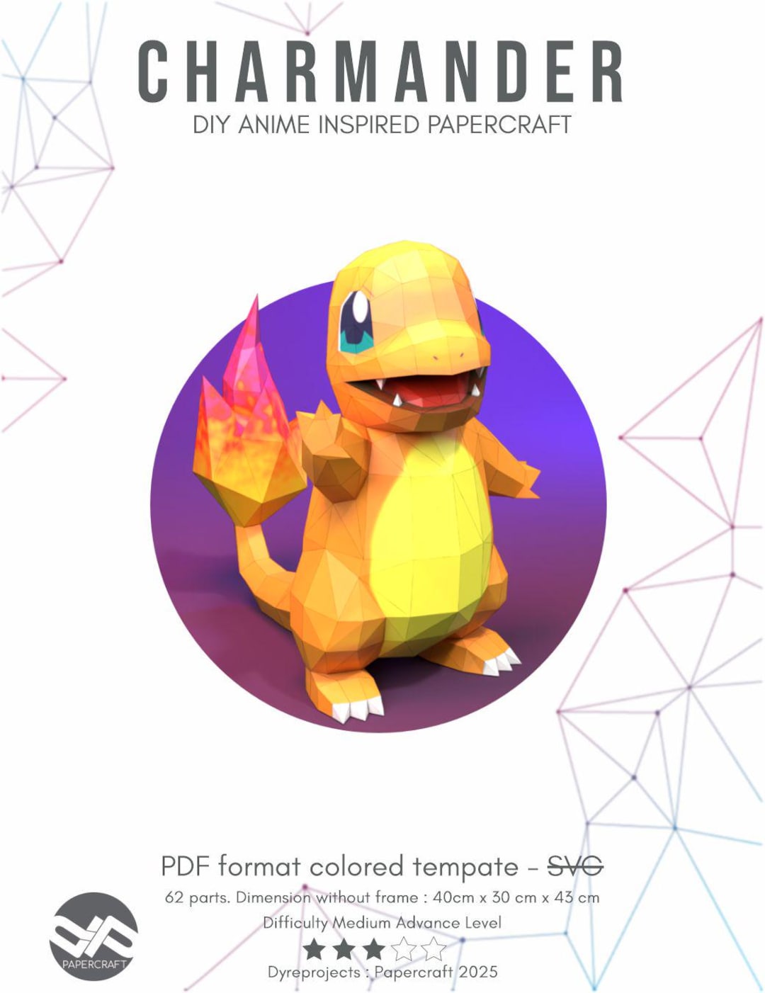 Charmander Papercraft Template – 3D DIY Wall Art – Instant Download - Etsy
